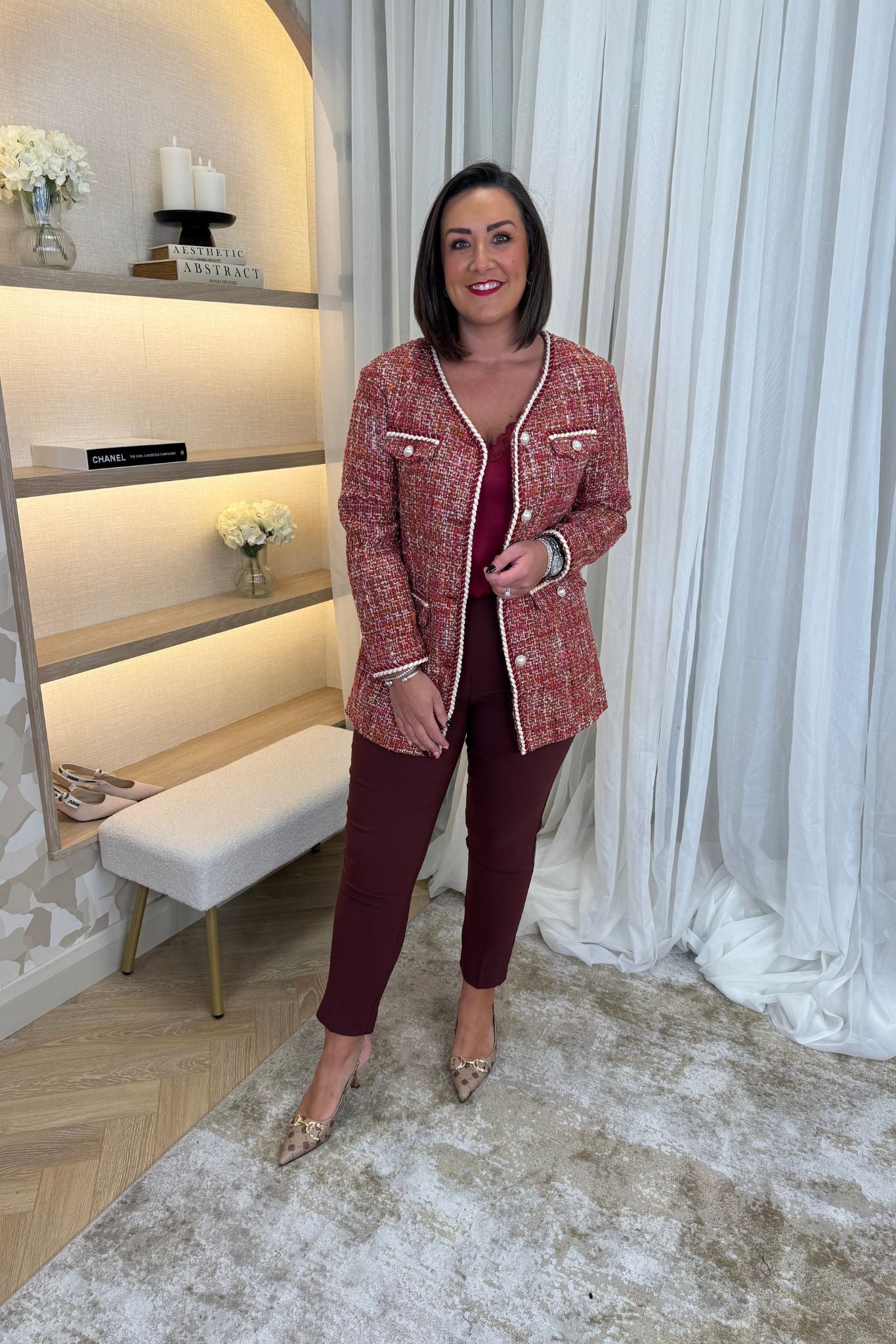 Jasmine Tweed Detail Jacket In Red – The Walk in Wardrobe