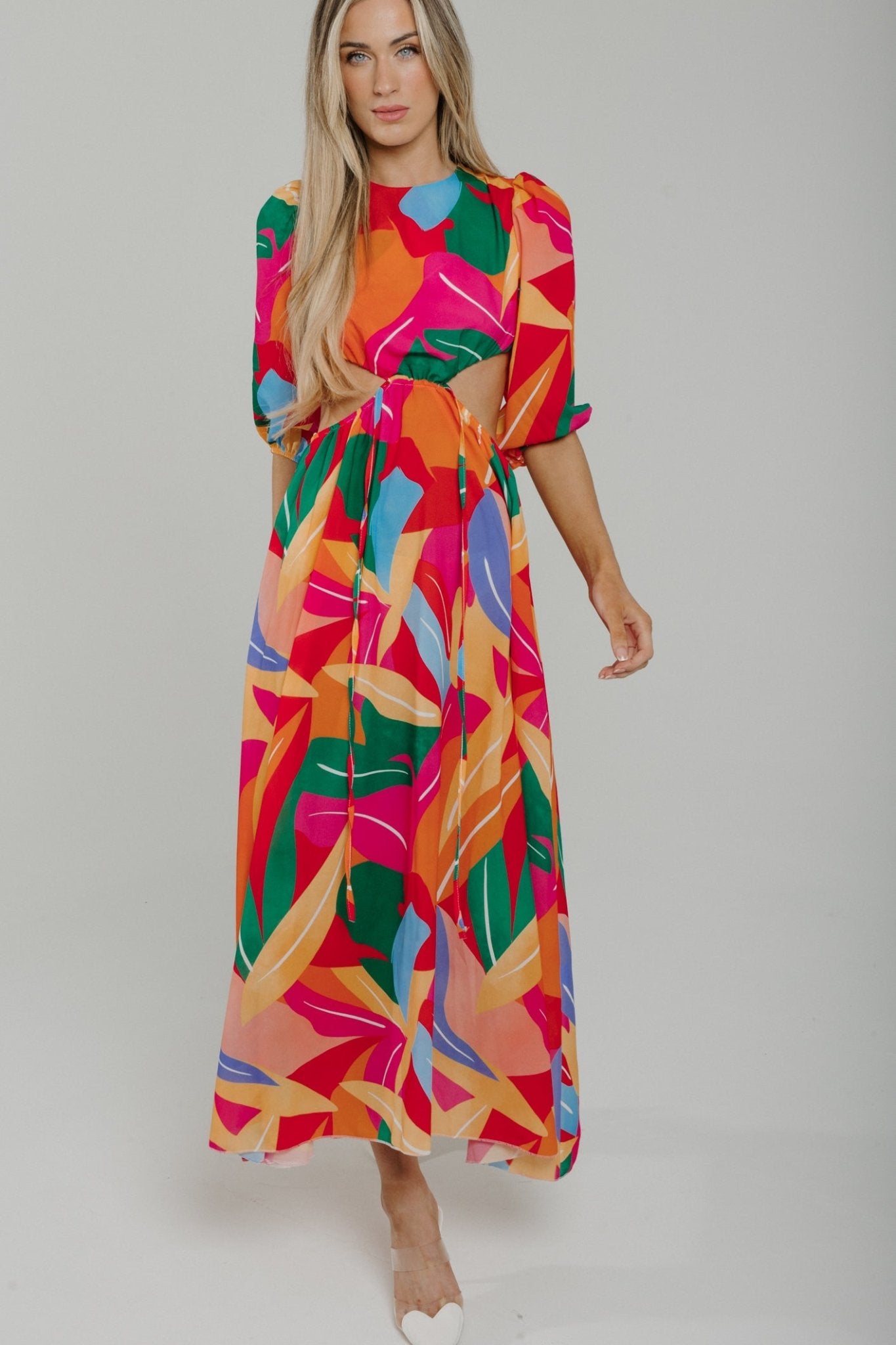 Caitlyn Side Cut Out Midi Dress In Multi – The Walk in Wardrobe
